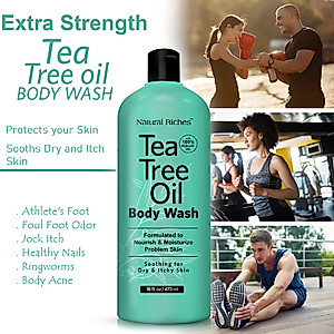 Natural Riches Tea Tree Oil Body Wash, 2x16 fl oz - Soothing, Calming, and Hydrating for Normal, Combination, Sensitive, Oily, and Dry sensitive skin bodywash