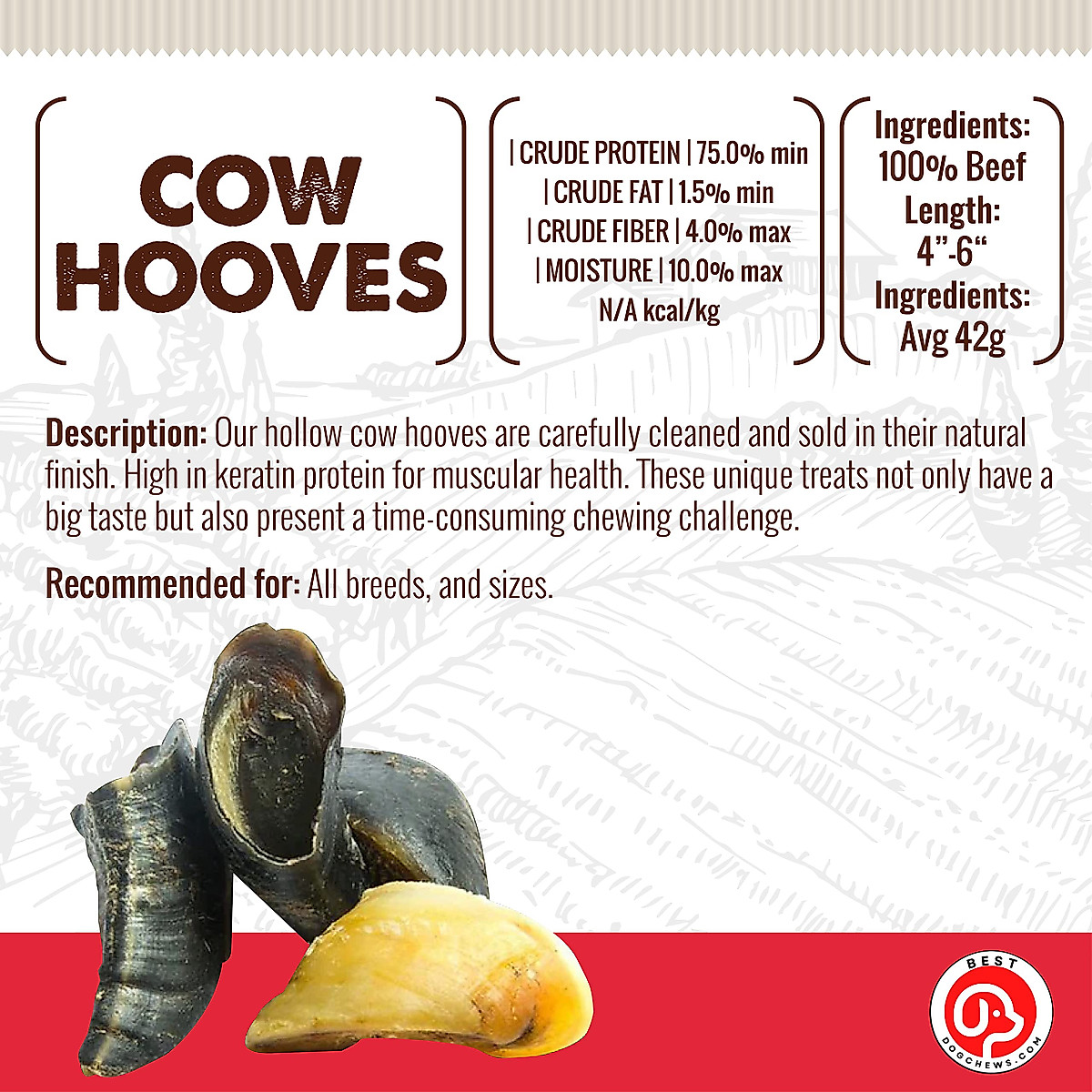 Best Dog Chews Cow Hooves - 100% Natural Delicious Protein Long Lasting Dog Treats Great Alternative to Bully Sticks or Rawhide, Dental Chew for Small, Medium, Large Breeds and Puppies (6 Count)