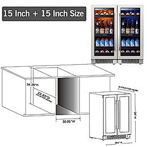 Ca'Lefort Beverage Refrigerator,15" Beverage Fridge and 15" Beverage Cooler Side-by-Side for Chilled Beer Soda or Wine, Built-In for Kitchen Office, Holds 200 Cans