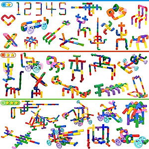 FUBAODA STEM Learning Pipe Tube Toys, Tube Locks Construction Building Blocks 96 Pcs - Multicolor Educational Building Blocks Set with Wheels& Spouts & Joints for Kids Ages 3+
