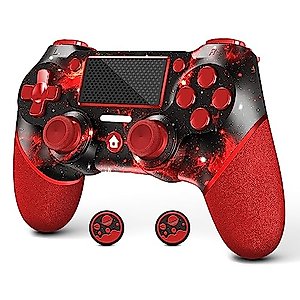 AceGamer Wireless Game Controller for PS4, Custom Red Universe Design with Anti-Slip Grip,Compatible with PS4/Slim/Pro/PC with Double Vibration/6-Axis Motion Sensor/Audio Function