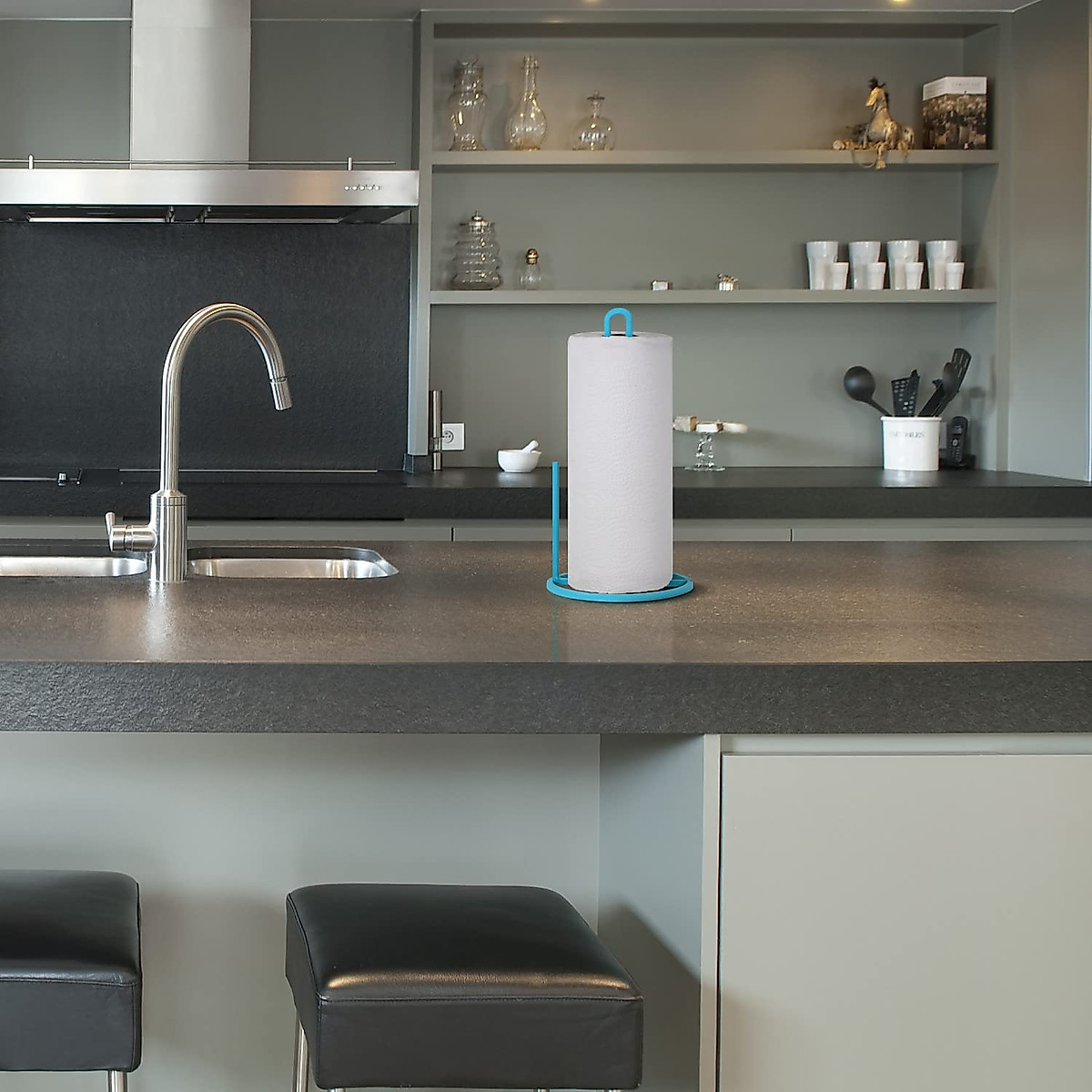 Blue Donuts Square Cast Iron Paper Towel Holder Countertop - Easy One-Handed Tear Paper Towel Holder, Modern Paper Towel Holder, Turquoise Paper Towel Dispenser Countertop