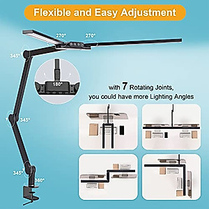 Desk Lamps for Home Office,37.5" LED Architect Desk Light with Clamp,1500LM Desk Lighting for Computer Monitor, Auto and Stepless Brightness/Color,Swing Arm Office Task Lamp for Desk Study Work,Black