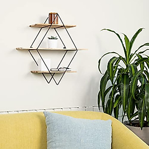 Greenco Geometric Diamond Shaped 3 Tier Mounted Floating Shelves, Rustic Wood Wall Storage Shelves for Bedroom, Living Room, Bathroom, Kitchen, Office, Natural Finish