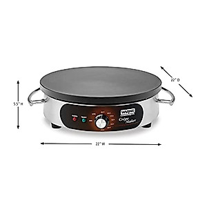 Waring Commercial WSC160X 16" Electric Crepe Maker, Cast Iron Cooking Surface, Stainless Steel Base, Includes Batter Spreader and Spatula, 120V, 1800W, 5-15 Phase Plug