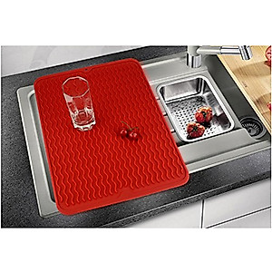 Swaroser Large Kitchen Silicone Dish Mats Heat Resistant Dry Mats 16 X 12 Inch (Red)
