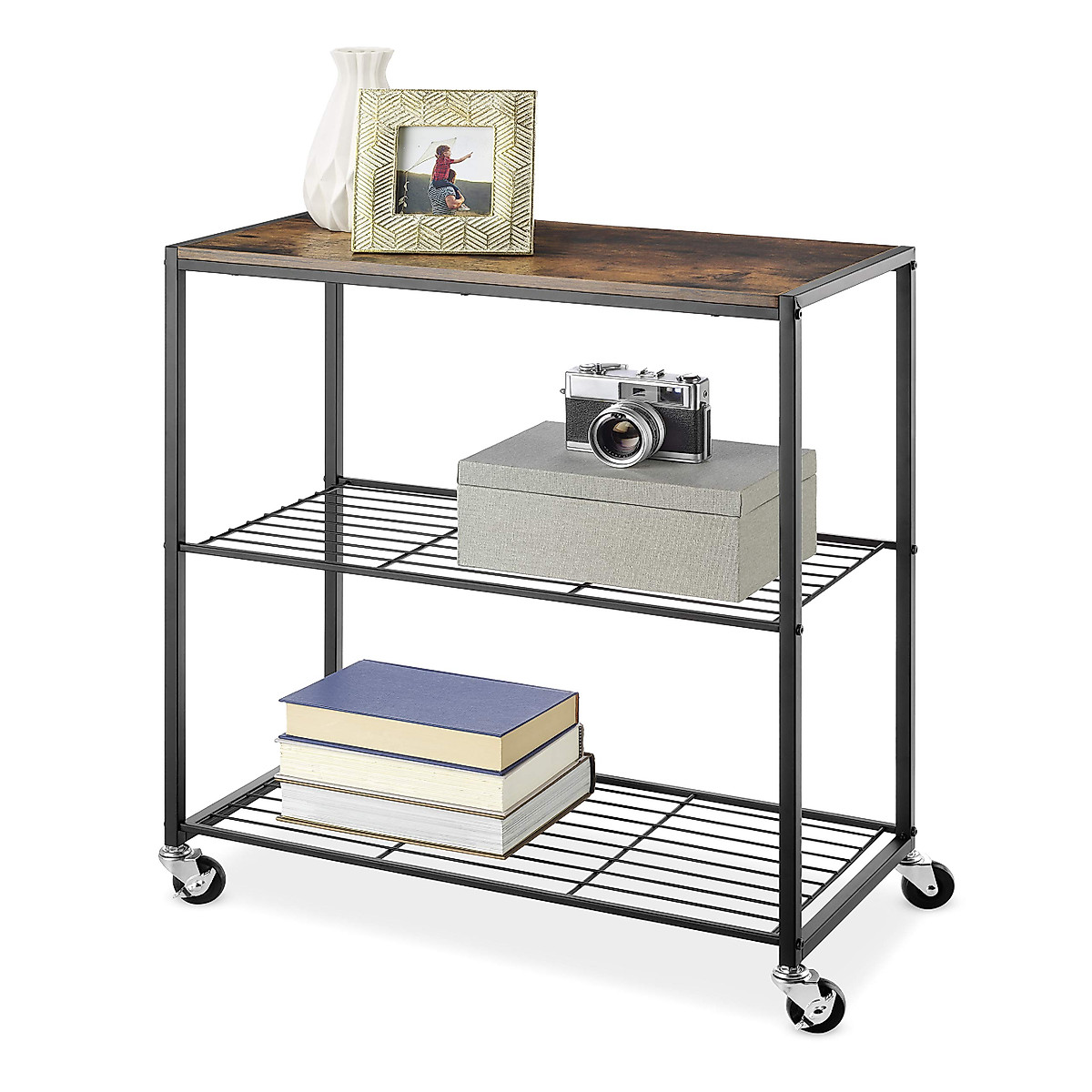 Whitmor Modern Industrial Rolling Storage Shelves, Brown