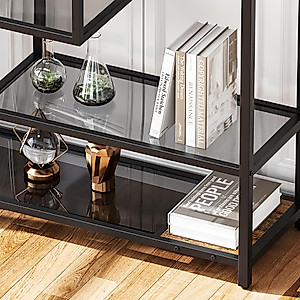 IDEALHOUSE Console Table, 4-Tier Sofa Tables Narrow Entryway Table with Glass Shelf and Metal Frame, 39.4" Behind Couch Table Industrial Hallway Table for Living Room, Foyer, Bedroom, Rustic Brown