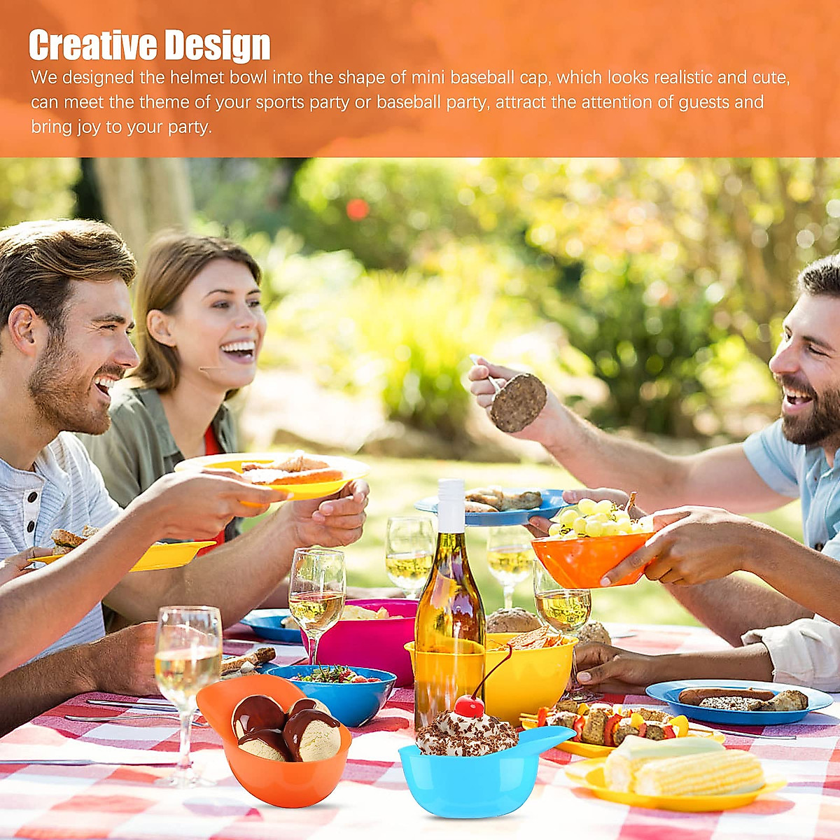 HFEHSKJ 18Pcs Baseball Helmet Ice Cream Bowls, 8oz Baseball Cap Bowls Mini Snack Bowl, Reusable Dessert Bowls for Birthday Party Games