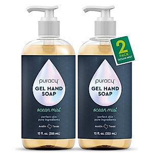 Puracy Gel Hand Soap - Perfect Skin, Pure Ingredients - with 15+ SuperPlant Ingredients for Clean, Soft, Smooth Skin, 99.09% from Mother Nature, Gently Scented Hand Wash, Ocean Mist, 12 Ounce (2-Pack)
