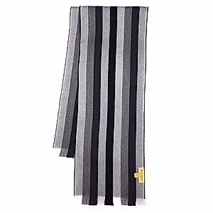 Hickey Freeman Striped Australian Merino Scarf for Men – Ultra-Soft Lightweight Men’s Winter Scarves, 70-Inches x 10-Inches, Black and Grey Multi Stripe