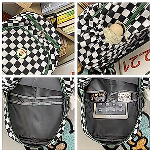 MININAI Cute Checkered Backpack Fit 15.6 Inch Laptop Checkerboard Light Academia Aesthetic Kawaii Preppy Y2k Backpack (Black,One Size)
