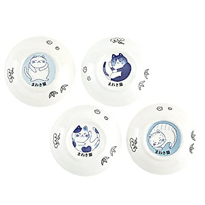 HAKONE YOSEGI Japanese Small Plate Set Ceramic Cute Cats Design Appetizer Dessert Sushi Sauce 3.94 x 0.8 Inches Set of 4