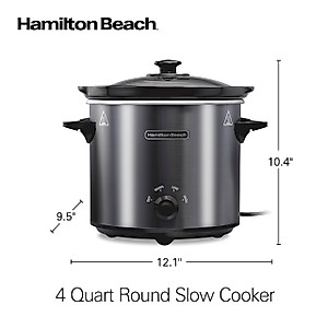 Hamilton Beach 4-Quart Slow Cooker with 3 Cooking Settings, Dishwasher-Safe Stoneware Crock & Glass Lid, Brushed Gray(33240)