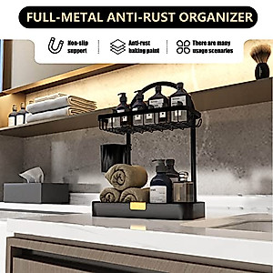 BeesVo 2 Sets of 2-Tier Bathroom Organizer Countertop - Kitchen Spice Rack Organizer, Multi-Purpose Counter Organization and Storage for Bathroom, Kitchen, Bedroom, Offices, Metal Black