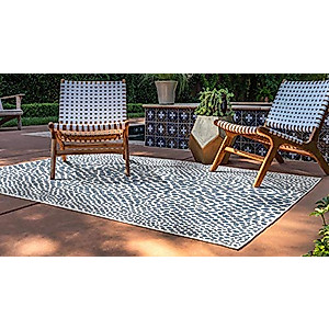 Unique Loom Outdoor Collection Area Rug - Cape Town (6' 1' x 9' Rectangle, Blue/ Olive)