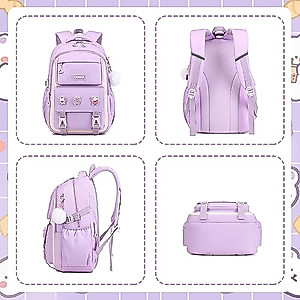 PIG PIG GIRL Girls Backpack,Kids Backpack for Girls with Anti-theft Back Pocket Lightweight School Backpack Watrer Resistant Bookbag for Elementary Primary School,Purple