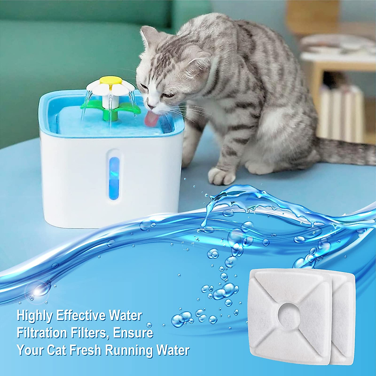 Cat Water Fountain Filter(16 Pack), Cat Drinking Fountain Filters Replacement for 84oz/2.5L Automatic Pet Fountain Dog Water Dispenser