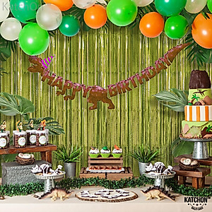 KatchOn, Sage Green Foil Fringe Curtain - 3.2x8 Feet, 2 Pcs | Sage Green Backdrop for Jungle Party Decorations | Sage Green Party Decorations, Wild One Birthday Decorations | Frog Party Decorations
