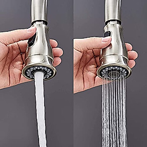 SHACO Brushed Nickel 3 Hole Deck Mount Kitchen Faucet with Pull Down Sprayer, 360 Swivel, Solid Large Faucet for Kitchen Sink