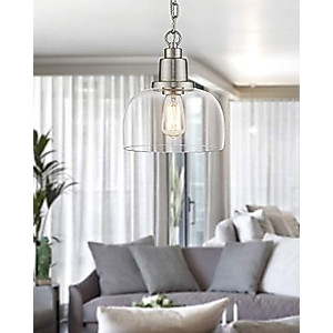 EAPUDUN Modern Farmhouse Pendant Light, 1-Light Industrial Hanging Light Fixture 9.3-inch, Brushed Nickel Finish with Clear Glass Shade, PDA1127-BNK