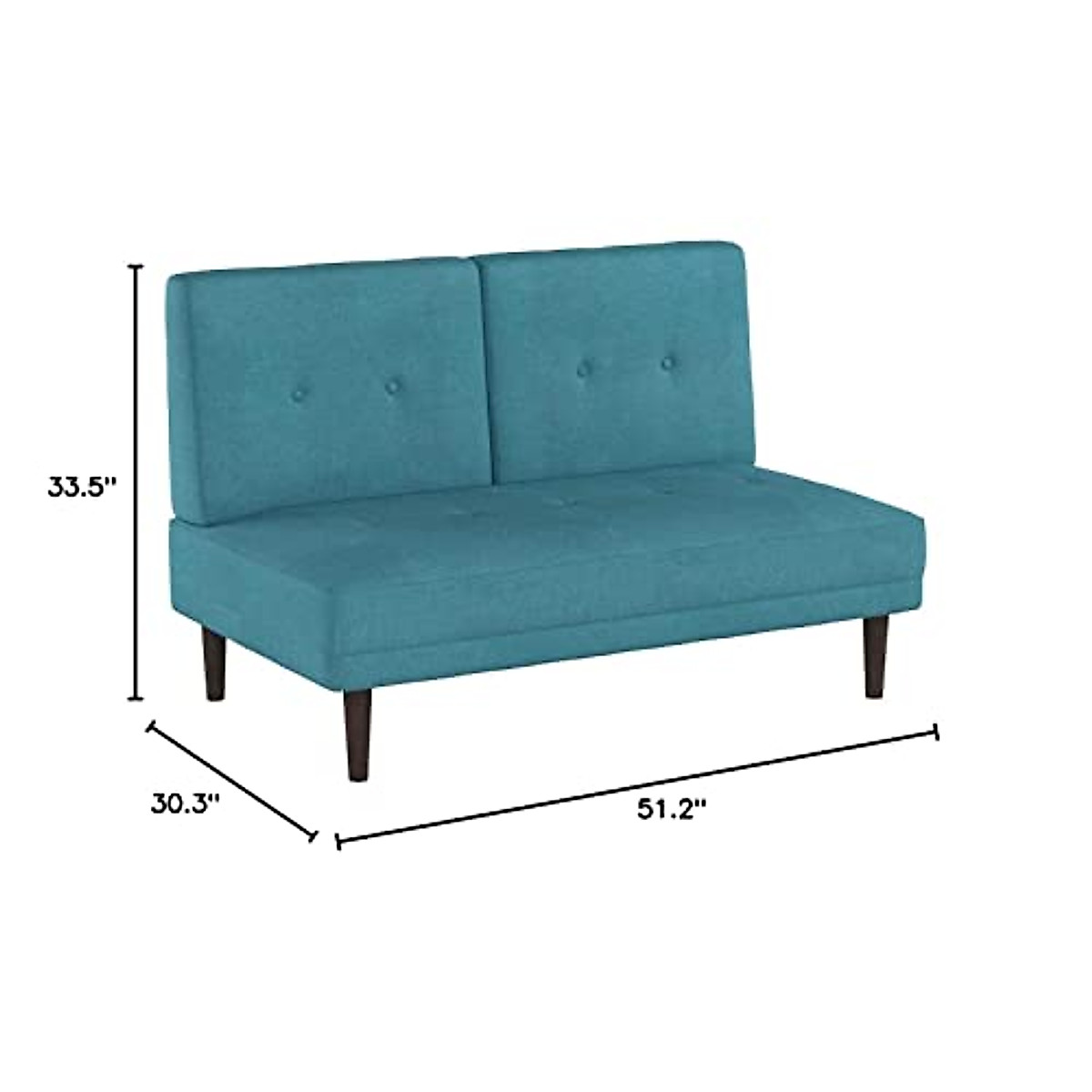 Zinus Juan Mid-Century 51 Inch Armless Sofa Couch / Loveseat, Turquoise
