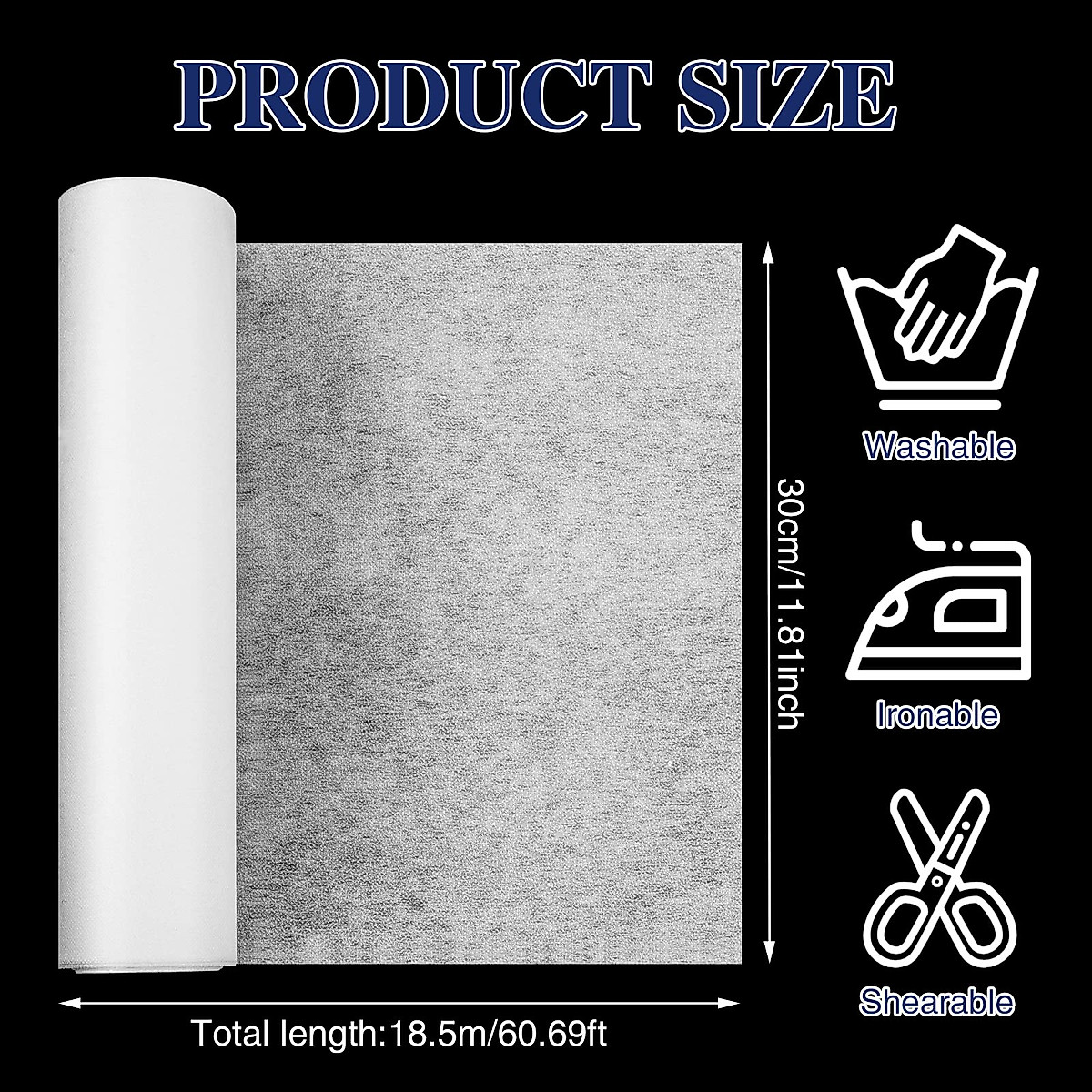 Fusible Interfacing Iron-On interfacing for Sewing Light Weight Non-Woven Fusible Fleece 11.81in x 20yd Iron on Polyester Single-Sided Interfacing for Sewing Crafting