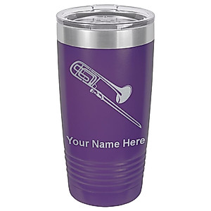 LaserGram 20oz Vacuum Insulated Tumbler Mug, Trombone, Personalized Engraving Included (Dark Purple)
