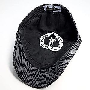 The Original Boston Scally Cap - The Original Newsboy Flat Cap - Single Panel Cotton Fitted Hat for Men - Grey Herringbone - XXL