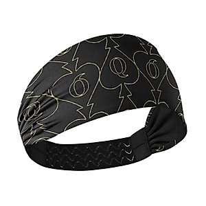 Unisex Workout Headbands Golden-Queen-of-Spades Elastic Yoga Sweatband Stretchy Sports Hairband