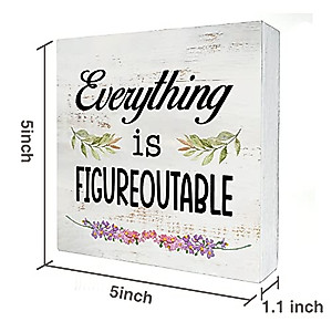 Everything is Figureoutable Wood Box Sign Decor Rustic Inspirational Office Quote Wooden Box Sign Block Plaque for Wall Tabletop Desk Home Office Decoration 5" x 5"