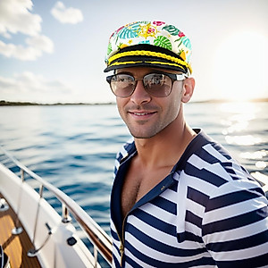 Captain Hat Sailor Hat Navy Yacht Boat Tropical Hawaiian Flower Cap Party Favors Costume Accessories Women Men (Hawaiian Hat)