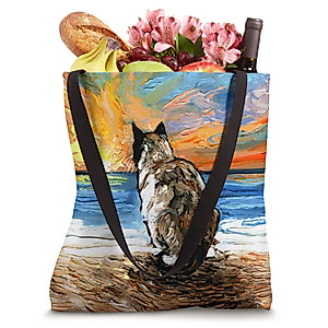 Snowshoe Siamese on the Beach Sunset Cat Art by Aja Tote Bag