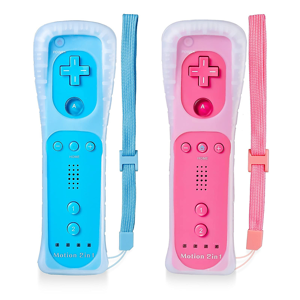 2-Pack Wii Remote Controller, 2 in 1 Wii Remote with Motion Plus for Nintendo Wii and Wii U, Wireless Wii Controller with Silicone Case and Wrist Strap (Pink and Blue)