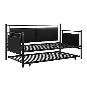 DHP Astoria Metal and Upholstered Daybed/Sofa Bed with Included Trundle, Twin Size Frame, Black