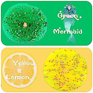 Slime Kit - 4 Pack Jelly Cube Clear Crunchy Slime,with Cherry,Lemon,Mermaid,Rainbow Slimes Charms,Preppy and Aesthetic Stuff,Cute Stress Toys and Cool Birthday Gifts for Girls and Boys