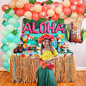 Tropical Balloon Garland Arch Kit, Hawaii Luau Balloon Garland with Palm Leaves Plumeria for Tropical Party Decorations Aloha Luau Party Girls Baby Shower Moana Birthday Decorations