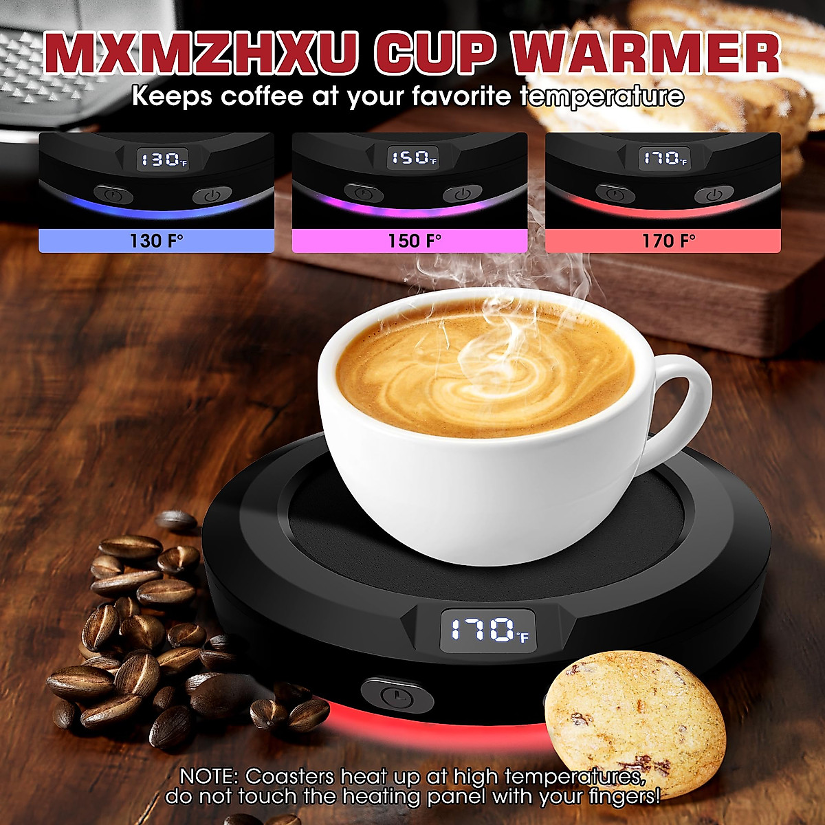 MXMZHXU Mug Warmer, 30W Coffee Mug Warmer with 3 Temp Setting & Ambient Light, 2-12 Timer Smart Cup Warmer for Desk Candle Warmer Plate for Beverage Coffee Tea Milk