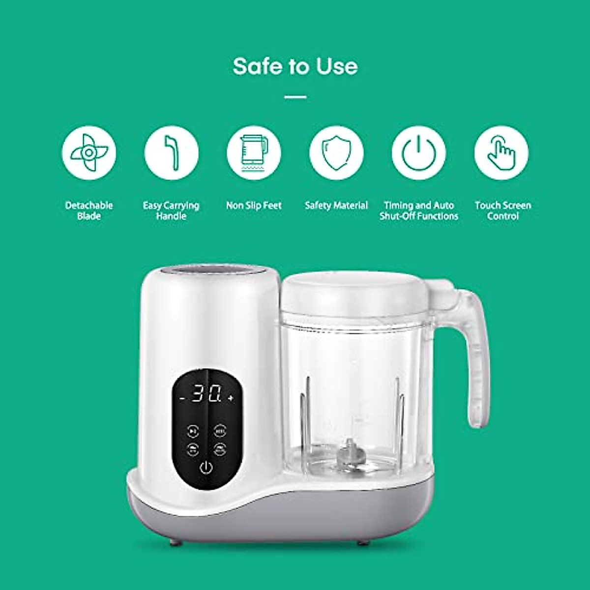 TLGREEN Baby Food Maker Steamer and Blender | Baby Puree Maker with Self Cleans | Baby Food Warmer Mills Machine | Auto Cooking & Grinding | Anti Waterproof Drying System | Touch Screen Control White