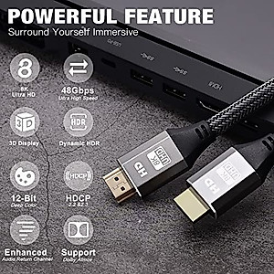 8K HDMI Cable 15 Ft, 2 Pack Ultra High Speed Braided HDMI 2.1 Cord Support 48gbps 8K 60Hz 4K 120Hz 144Hz HDR eARC HDCP 2.2 2.3 for Gaming Compatible with PS4 PS5 Dolby Vision Roku Samsung QLED TV