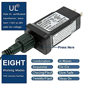 Decute 300LED Christmas String Lights Outdoor Waterproof 105FT UL Certified with End-to-End Plug 8 Modes, Warm White Indoor Starry Fairy Lights for Christmas Tree Patio Garden Wedding Party Decor