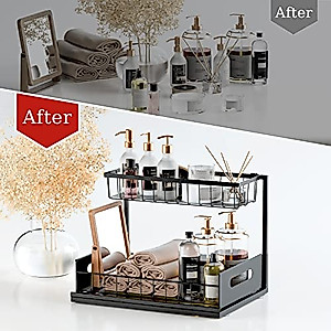 Under Sink Organizer, 2-Tier Pull Out Cabinet Organizer Slide Out Sliding Shelf Under Cabinet Storage Multi-Use for Under Kitchen Bathroom Sink Organizers and Storage