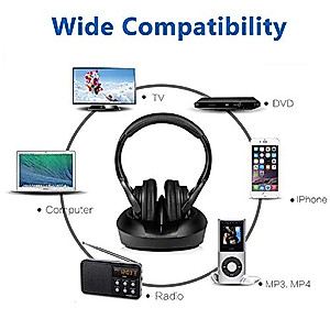 ZANCHIE Wireless TV Headphones Over Ear Headsets-RF Transmitter Charging Dock, Hi-Fi Stereo Cordless Headphones for TV, Adjustable Lightweight Rechargeable 10Hrs Battery for Hard of Hearing, 330ft