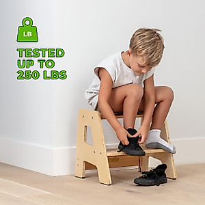 Wooden Step Stools for Kids - Sturdy, Non-Slip, Non-Tip Toddler Step Stool for Bathroom Sink for Your Little One - Varnished