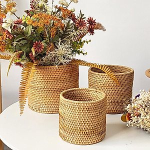 I-LAN Kitchen Rattan Cutlery Utensils Container Holder,Table Wicker Mini Trash Cans,Desktop Storage Bin,Boho Home Decor Flower Pot Cover for Indoor Planter,7.8"x7.8"x7.1"