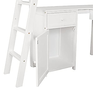 DNChuan Loft Bed with Desk/Drawers/Cabinet/Shelves, Wooden Loft Bed More Storage Space Twin Size - White