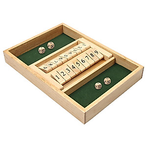 bouti1583 2 Player Shut The Box Game, Double-Sided Classic 9 Number Wooden Set with Dice Tabletop English Pub Game
