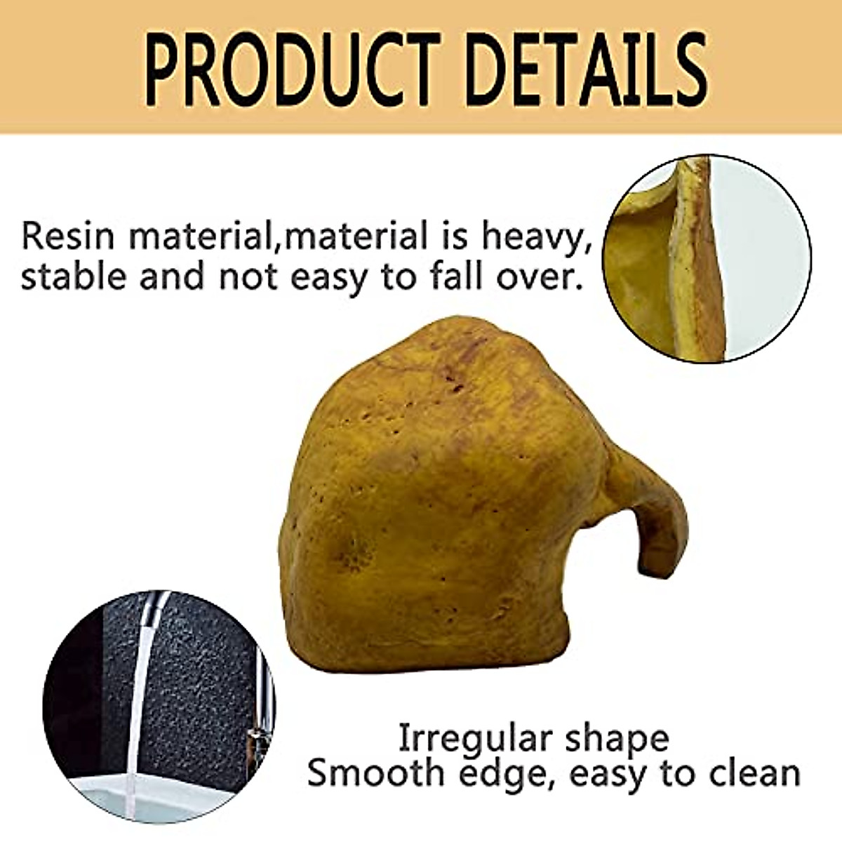 Reptile Rock Hide Cave Resin Rock Hideout Reptile Shelter Habitat Accessories Terrarium Decoration for Gecko Spider Snake Frog Tortoise and Other Small Animals