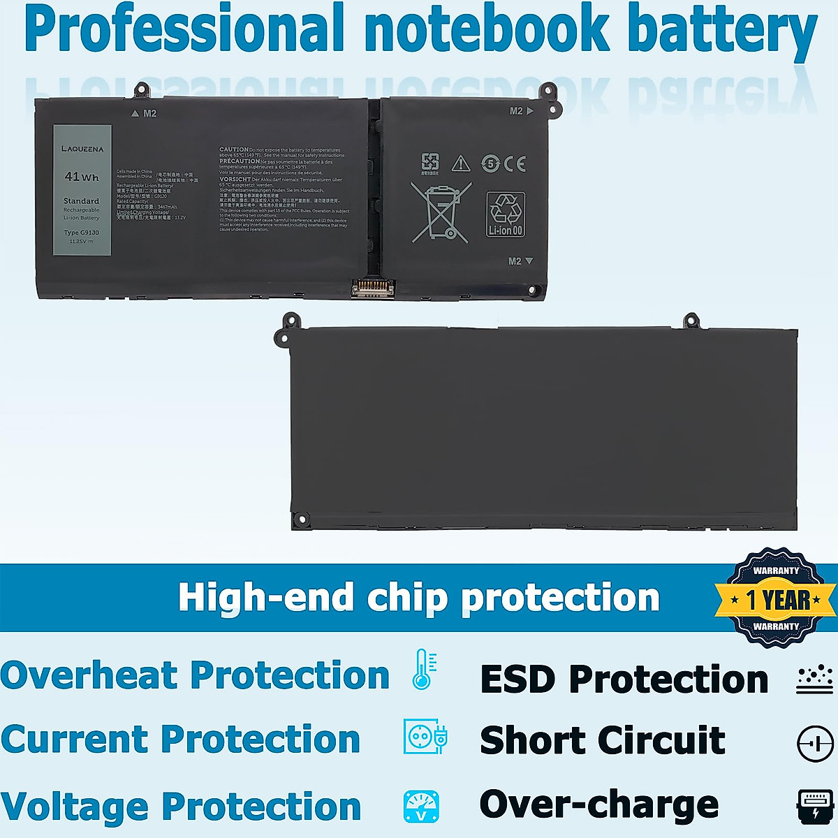 LAQUEENA G91J0 Laptop Battery Compatible with Dell Latitude 3320 3330 3420 3520 Inspiron 3510 3511 3515 3520 3525 3530 5320 5330 5410 5415 5418 5518 5430 5435 7415 7420 2-in-1 Vostro 5625 5620