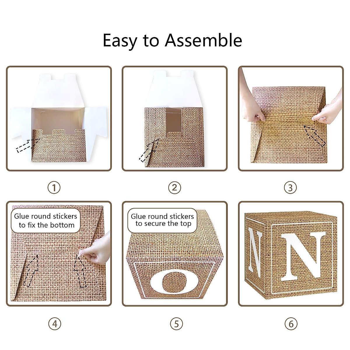 Neutral Burlap Print ONE Boxes for 1st First Birthday Decorations, Large 3Pcs Rustic Boho ONE Sign Boxes with Letters and ONE High Chair Banner